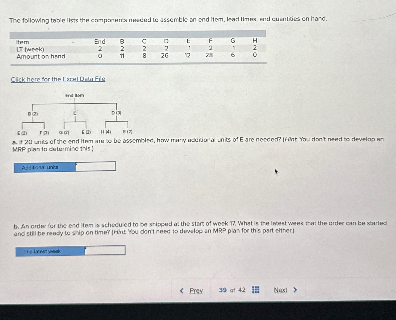 Solved The following table lists the components needed to | Chegg.com