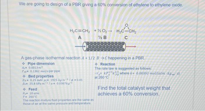 Solved We are going to design of a PBR giving a 60% | Chegg.com