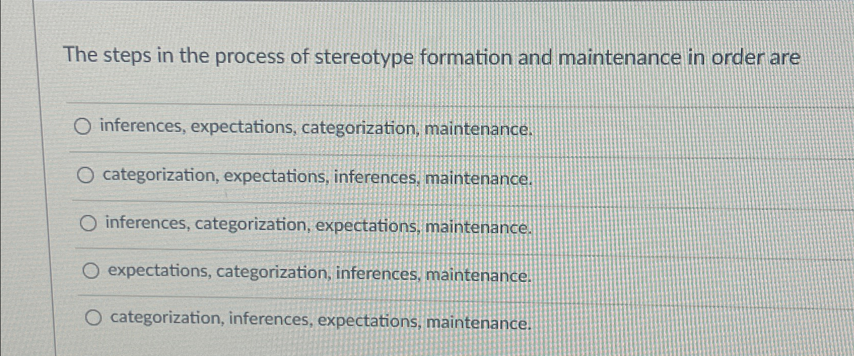 Solved The steps in the process of stereotype formation and | Chegg.com