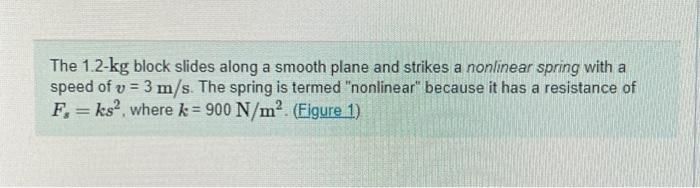 Solved The 1.2- kg block slides along a smooth plane and | Chegg.com