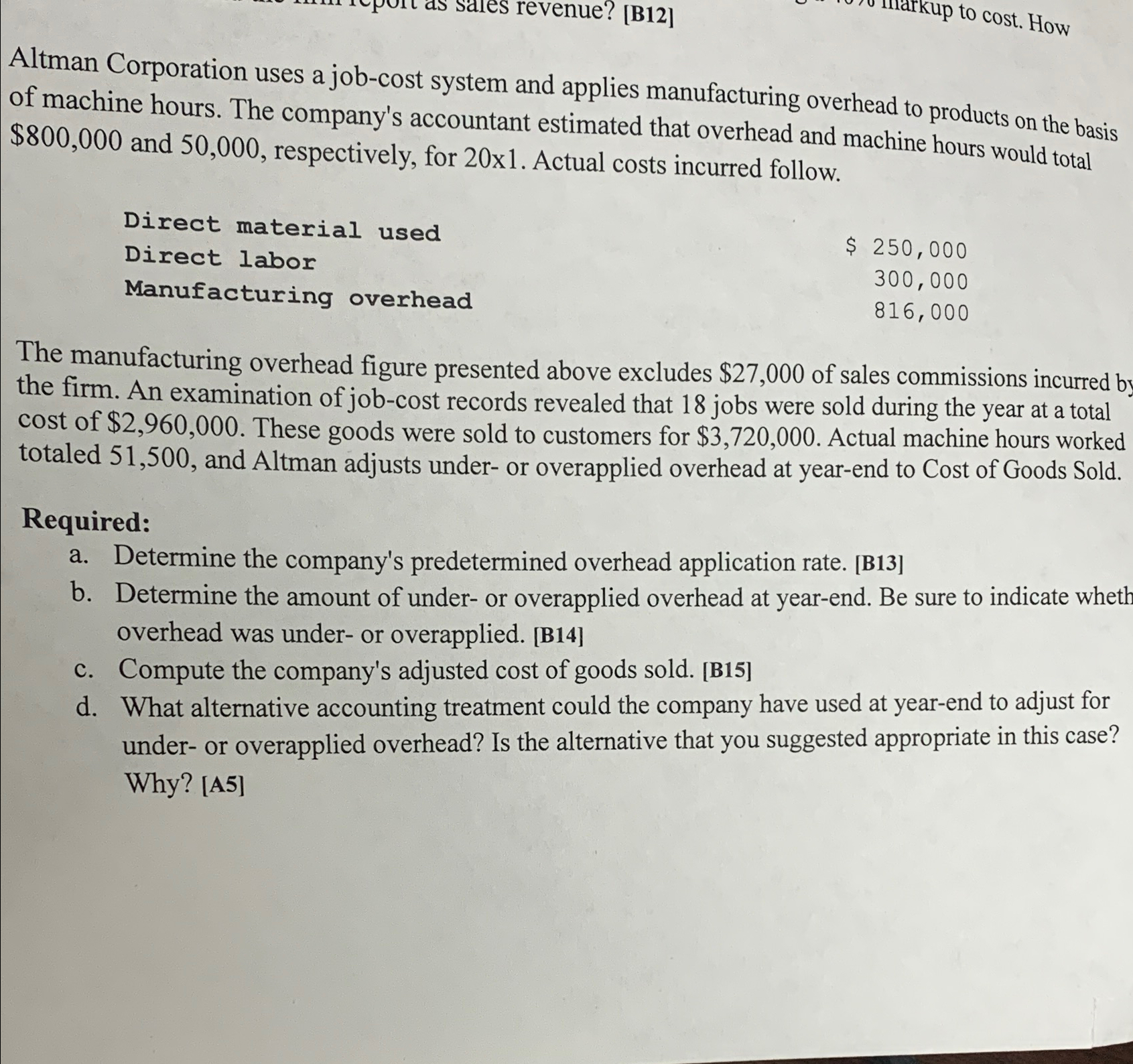 Solved Altman Corporation uses a job-cost system and applies | Chegg.com