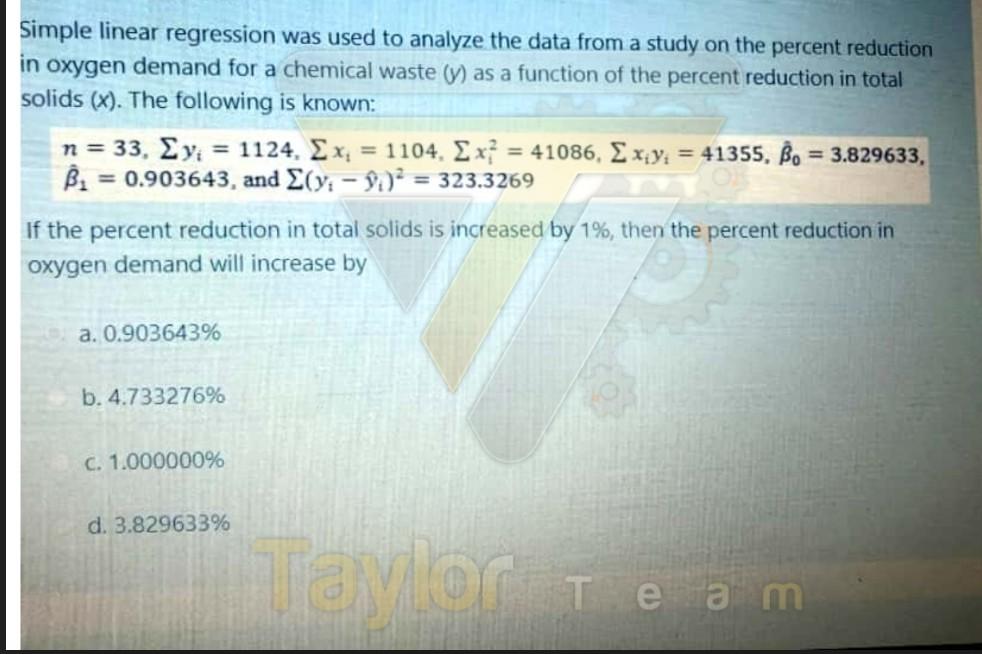 Solved Simple linear regression was used to analyze the data | Chegg.com