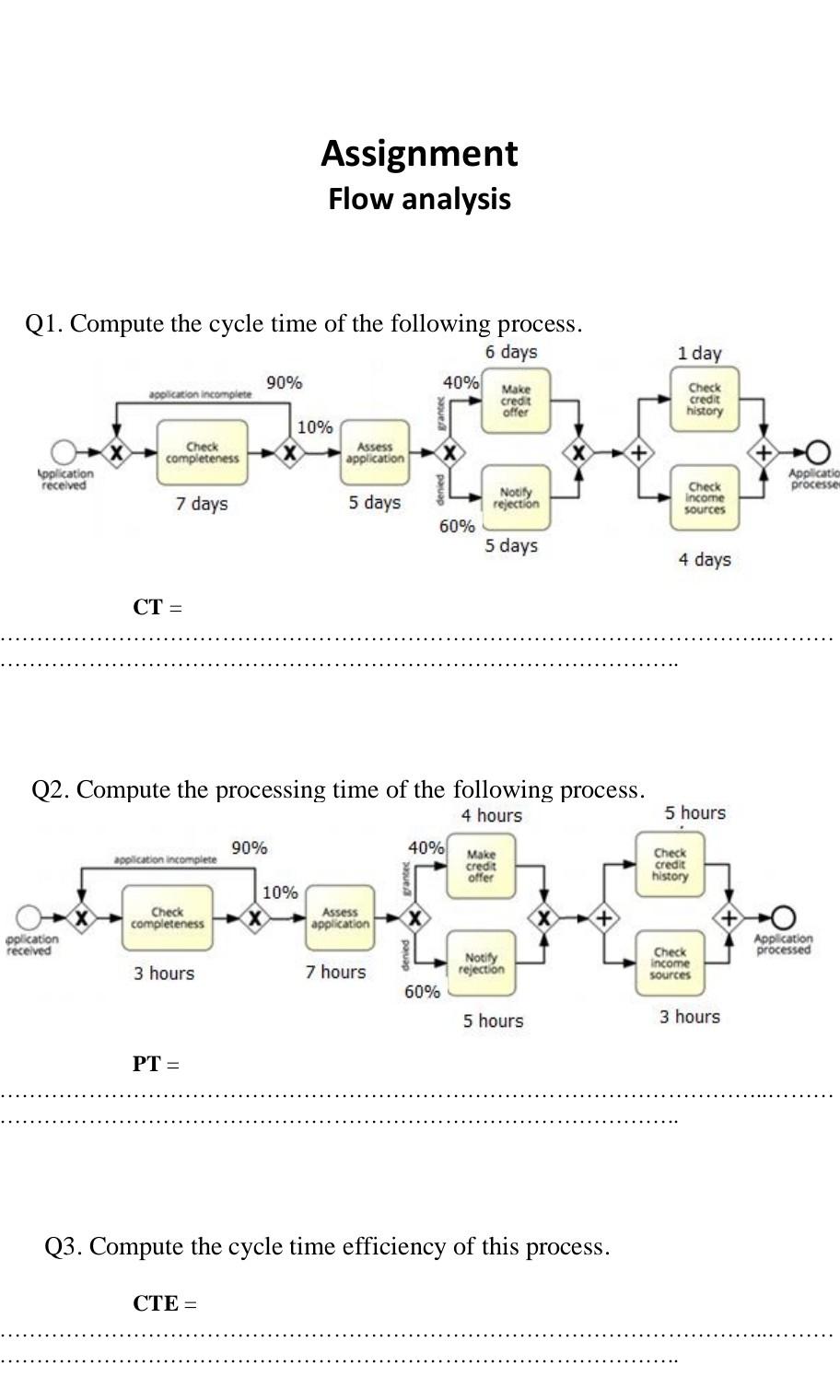 Solved Assignment Flow analysis Q1. Compute the cycle time | Chegg.com