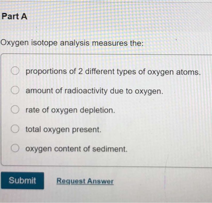 Solved Part A Oxygen isotope analysis measures the: | Chegg.com