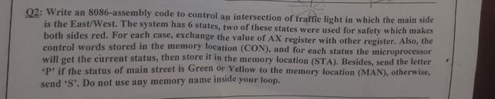 Solved Q2 Write An 8086 Assembly Code To Control An 