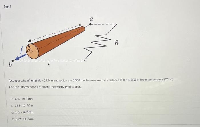 Solved A copper wire of length L=27.0 m and radius, a=0.350 | Chegg.com