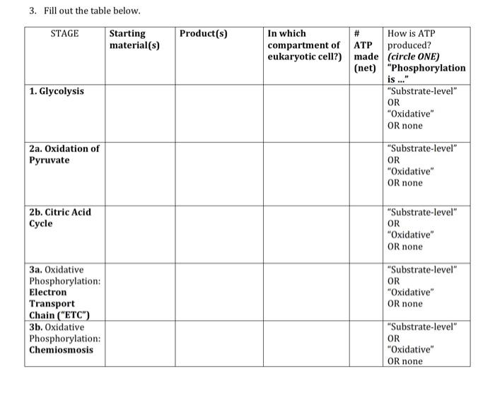 Solved 3. Fill out the table below. | Chegg.com