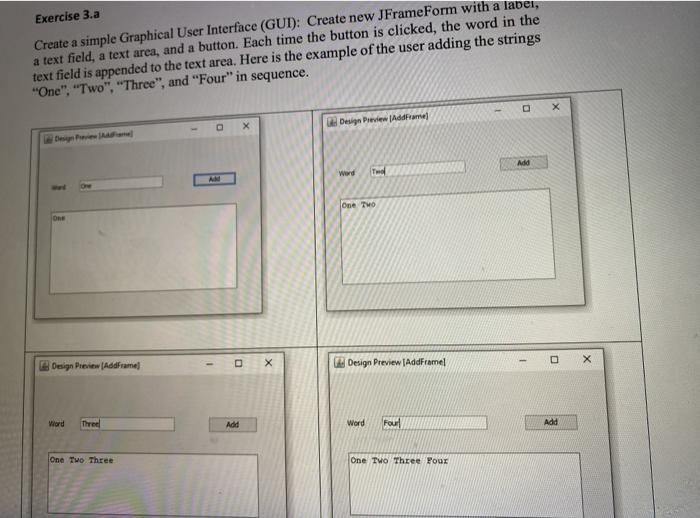 Solved Exercise 3.a Create a simple Graphical User Interface | Chegg.com