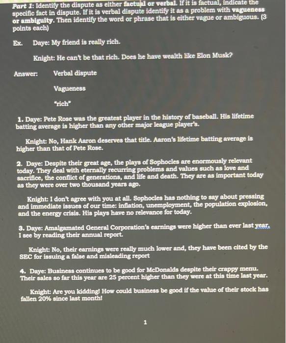 Solved Part 1: Identify the dispute as either factual or | Chegg.com