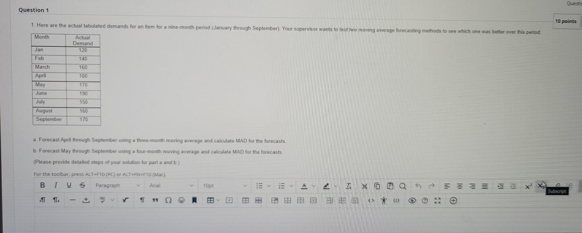 Solved a. Forecast April through September using a | Chegg.com