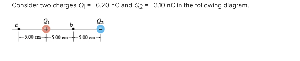 Solved Consider two charges Q1=+6.20nC ﻿and Q2=-3.10nC ﻿in | Chegg.com