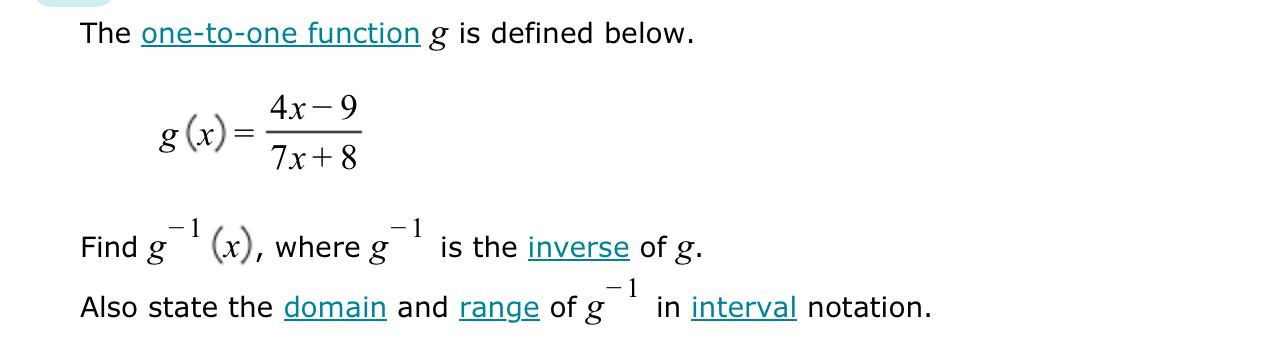 Solved The one-to-one function g ﻿is defined | Chegg.com