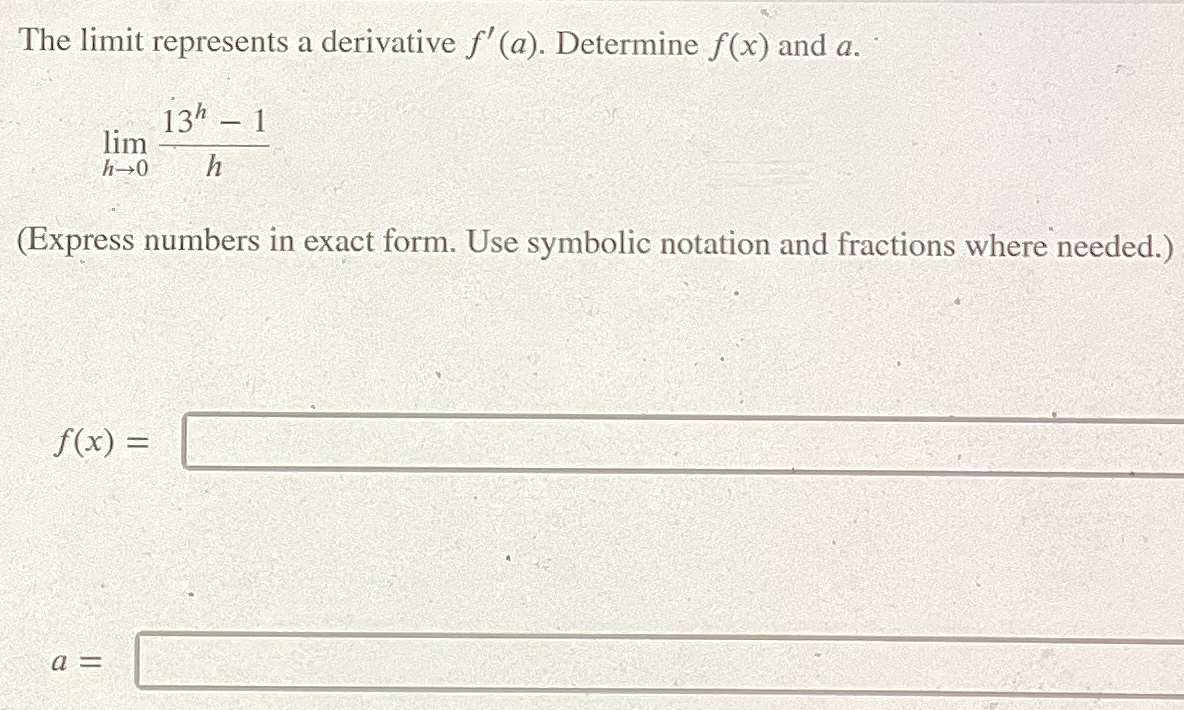 Solved The limit represents a derivative f'(a). ﻿Determine | Chegg.com