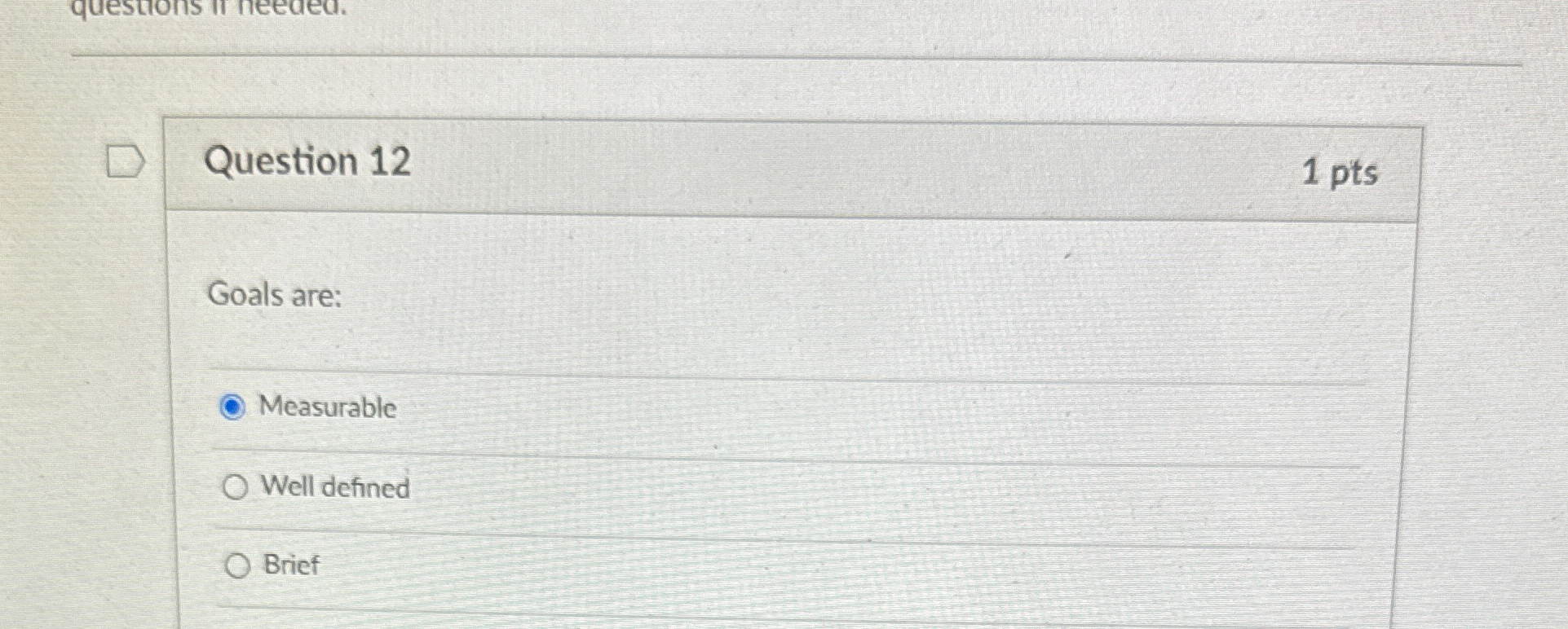 Solved Question 121 ﻿ptsGoals are:MeasurableWell | Chegg.com