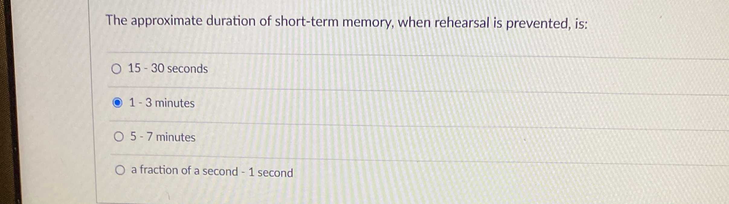 Solved The approximate duration of short-term memory, when | Chegg.com