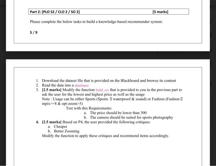 Solved Part 1: [PLO S2 / CLO 2/SO 2] [0 marks] Please | Chegg.com