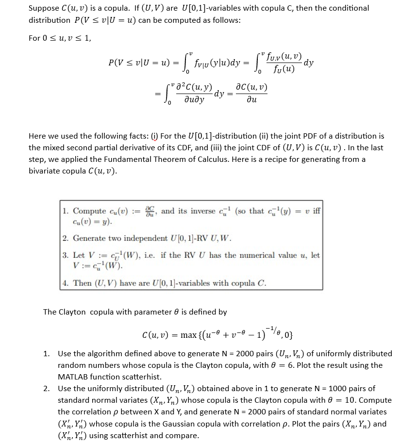 Solved Suppose C(u,v) ﻿is a copula. If (U,V) ﻿are | Chegg.com