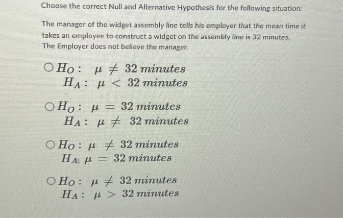 Solved Choose the correct Null and Alternative Hypothesis | Chegg.com