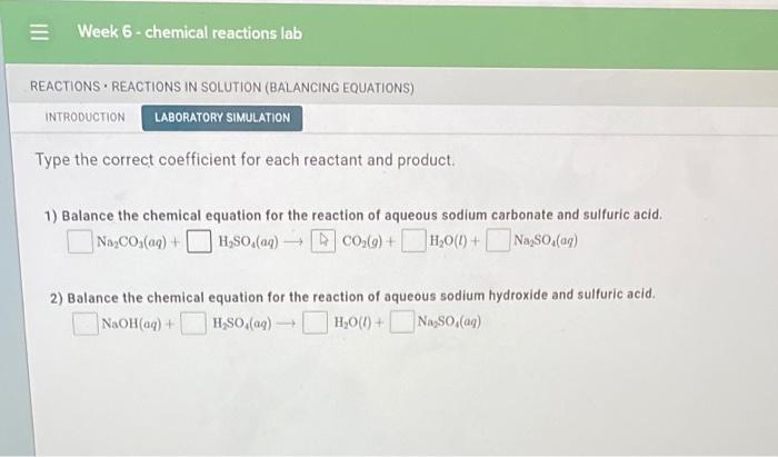 Solved Type the correct coefficient for each reactant and | Chegg.com