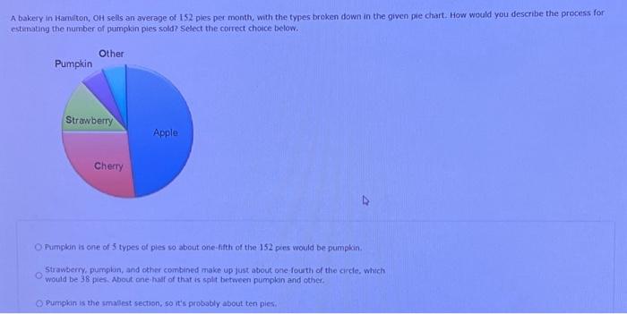 Solved A bakery in Hamilton, OH sells an average of 152 pies | Chegg.com
