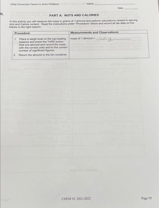 Solved Using Conversion Factors to solve problems Name Date | Chegg.com