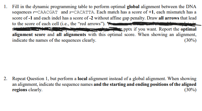 Solved Fill in the dynamic programming table to perform | Chegg.com