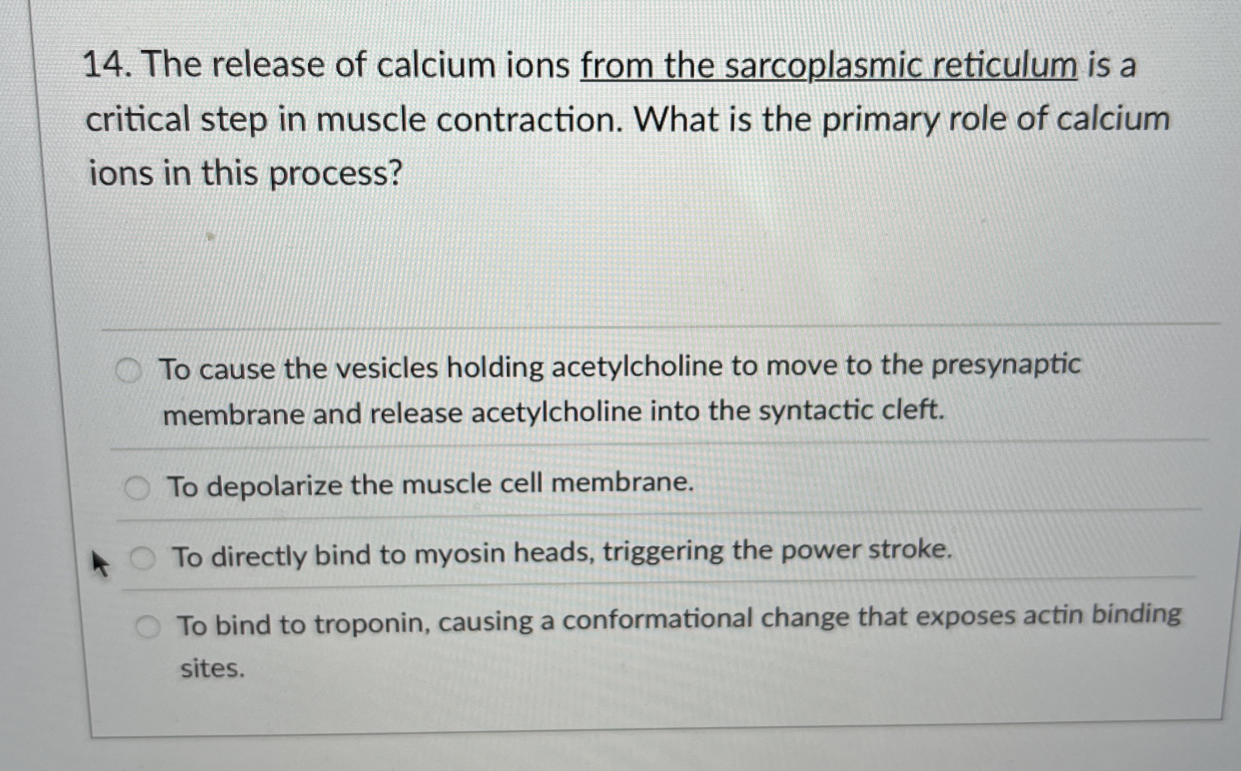 Solved The release of calcium ions from the sarcoplasmic | Chegg.com