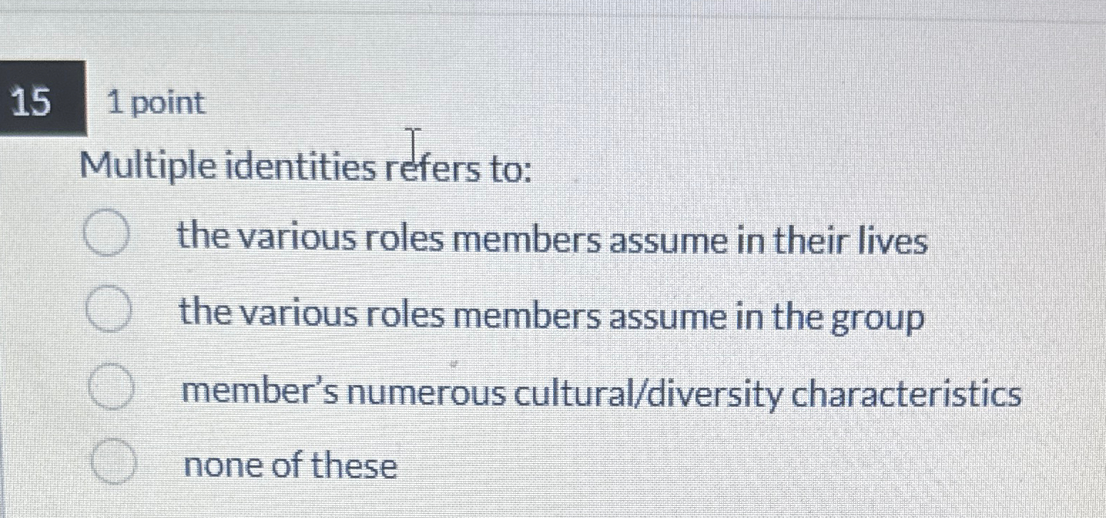 Solved 151 ﻿pointMultiple identities refers to:the various | Chegg.com