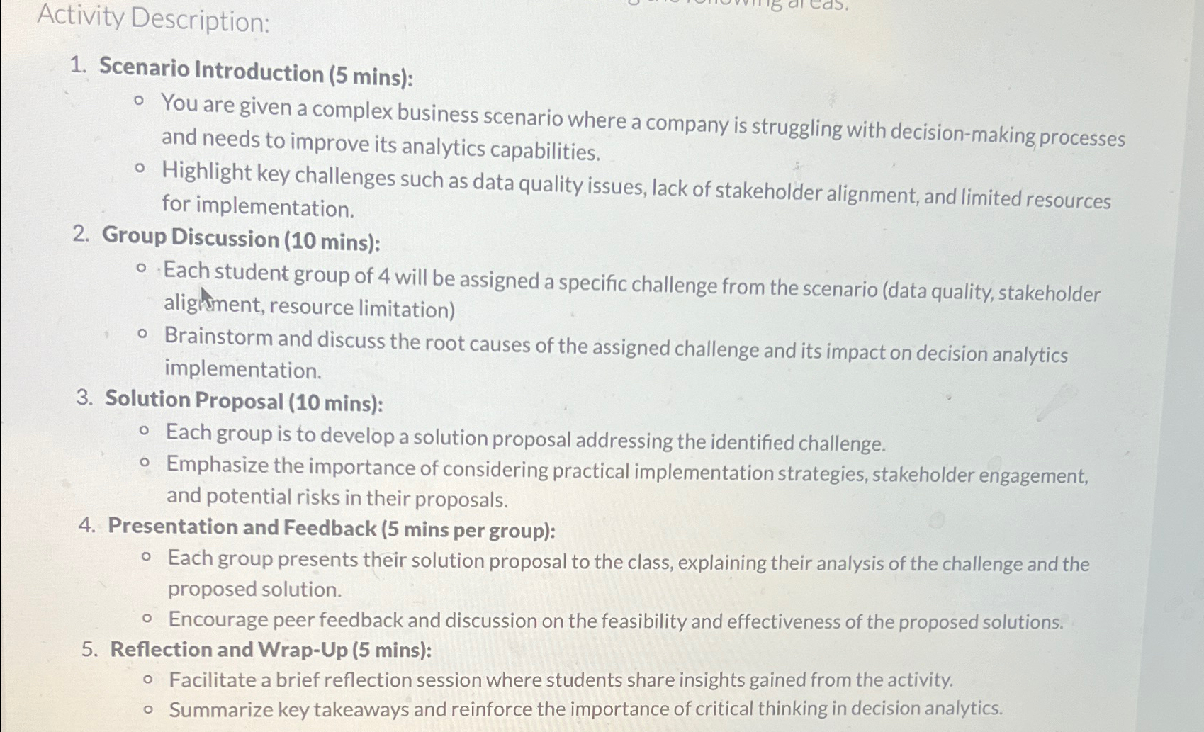 Solved Decision analyticsActivity Description:Scenario | Chegg.com