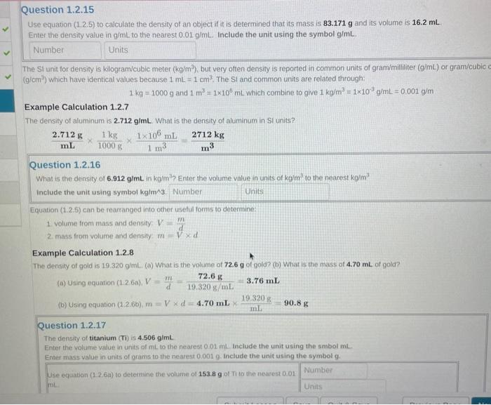 Solved Use equation (1.2.5) to calculate the density of an | Chegg.com