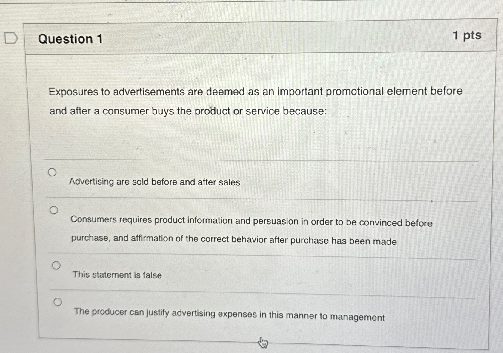 Solved Question 11ptsExposures to advertisements are deemed | Chegg.com