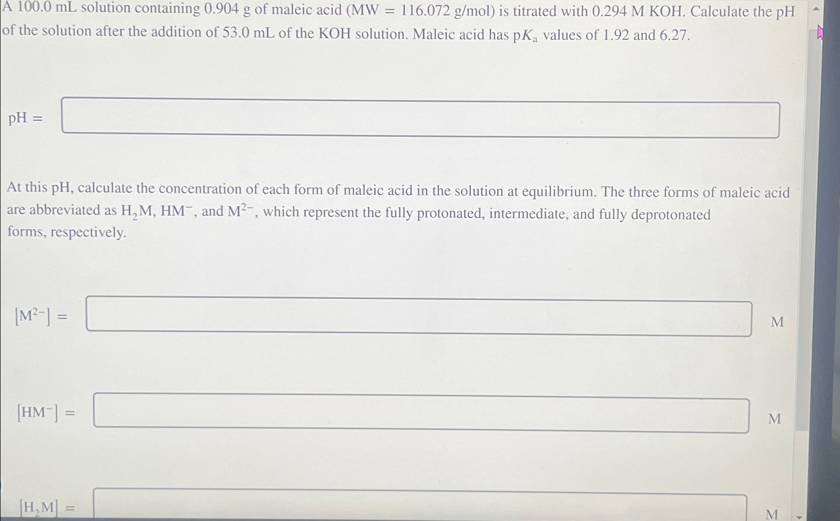 Solved A 100.0mL ﻿solution containing 0.904g ﻿of maleic acid | Chegg.com