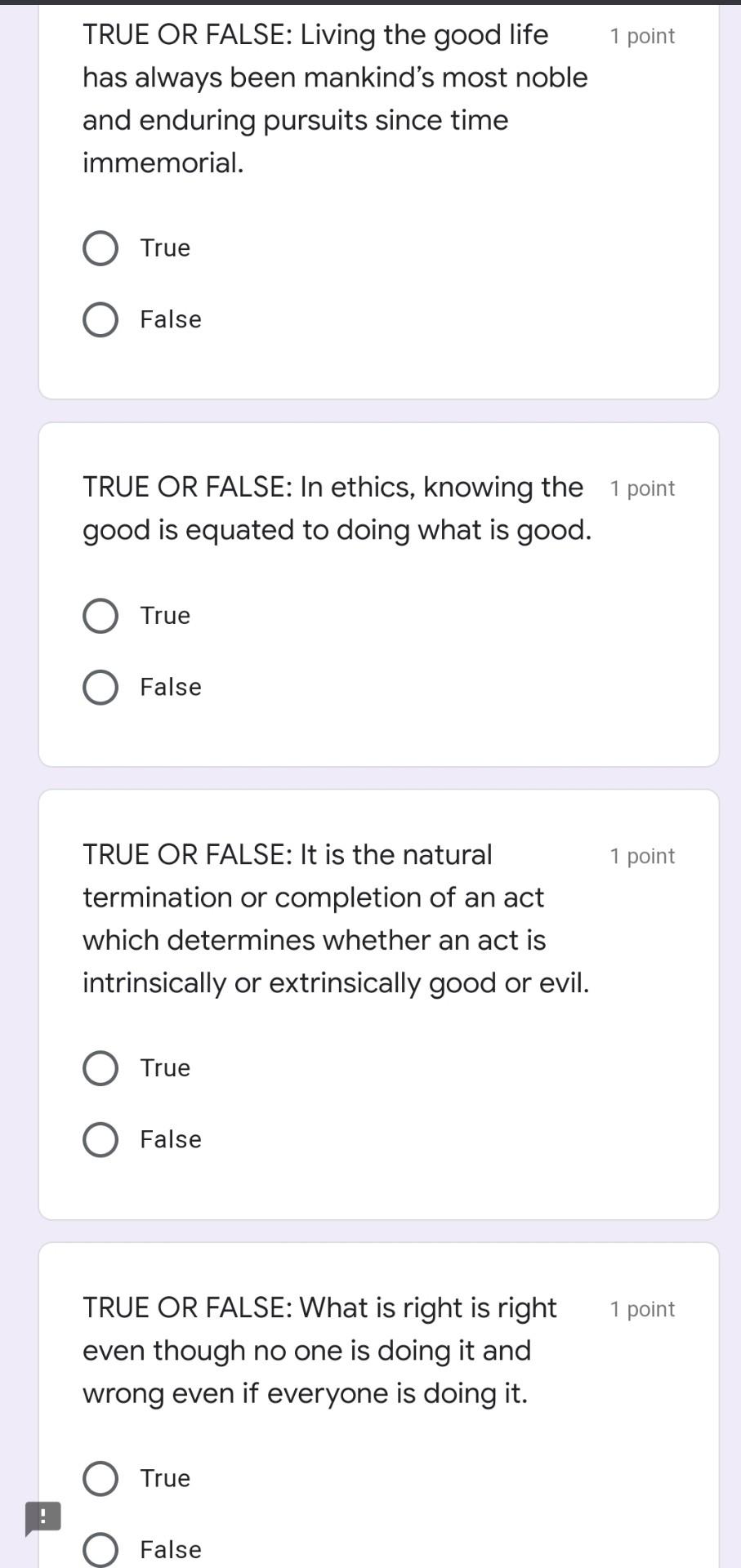 Solved TRUE OR FALSE: An intrinsically evil act 1 point can | Chegg.com