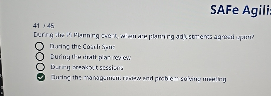 Solved SAFe Agili4145During the PI Planning event, when are | Chegg.com