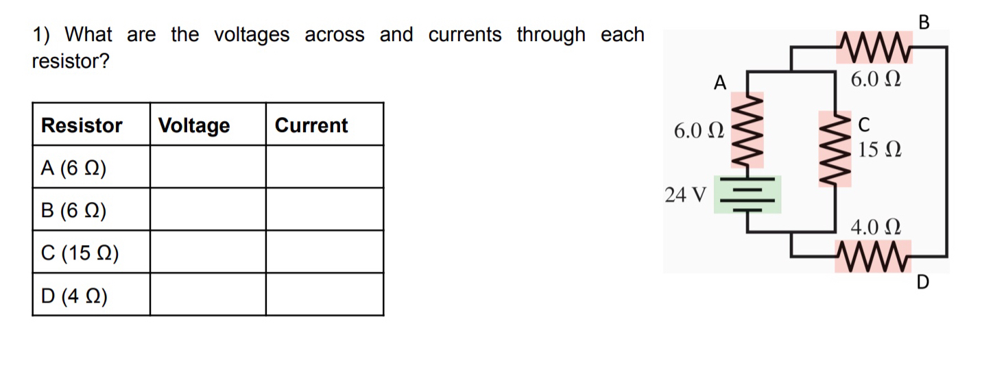 Solved What are the voltages across and currents through | Chegg.com