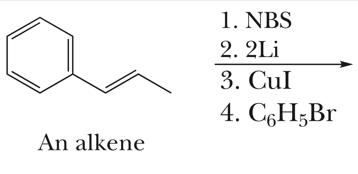 Solved 1. NBS ﻿2. 2Li ﻿3. ﻿CuIC6H5BrAn alkene | Chegg.com