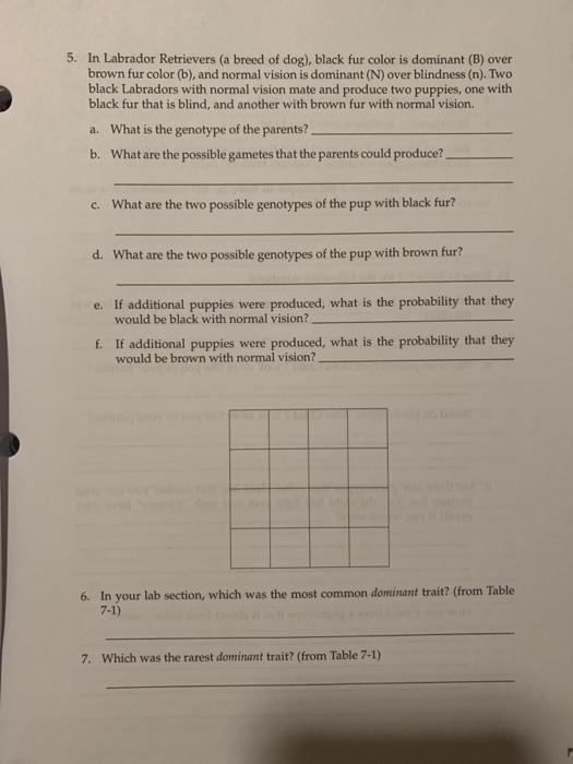 Secrion Meiosis and Human Genetics Table 7-1. Circle | Chegg.com