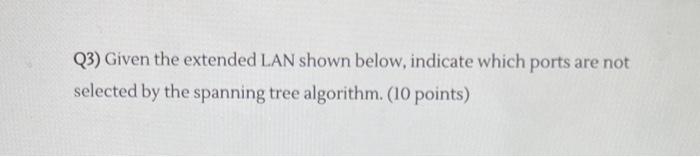 Solved Q3) Given the extended LAN shown below, indicate | Chegg.com