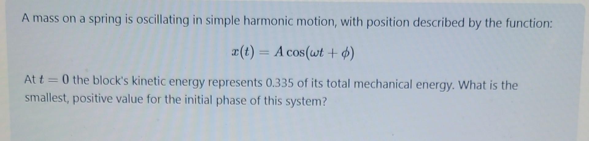 Solved A mass on a spring is oscillating in simple harmonic | Chegg.com