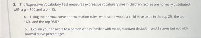 Solved 3. The Expressive Vocabulary Test measures expressive | Chegg.com