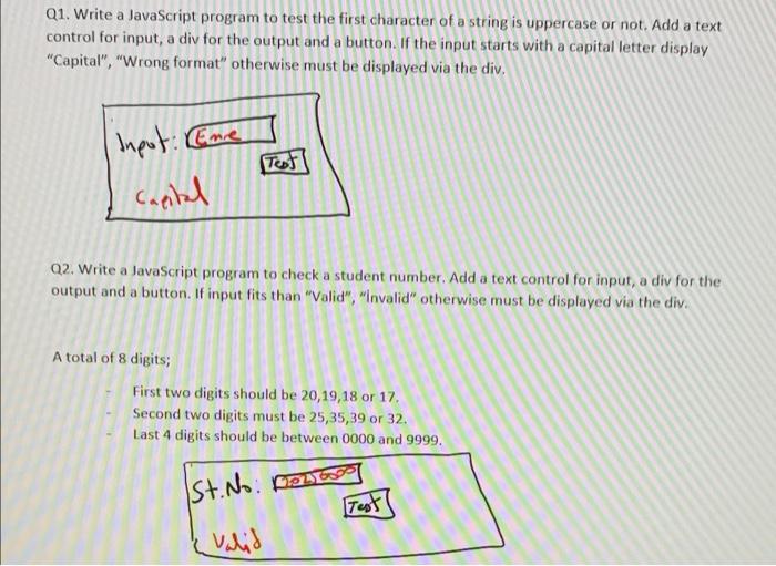 Solved Q1. Write a JavaScript program to test the first | Chegg.com
