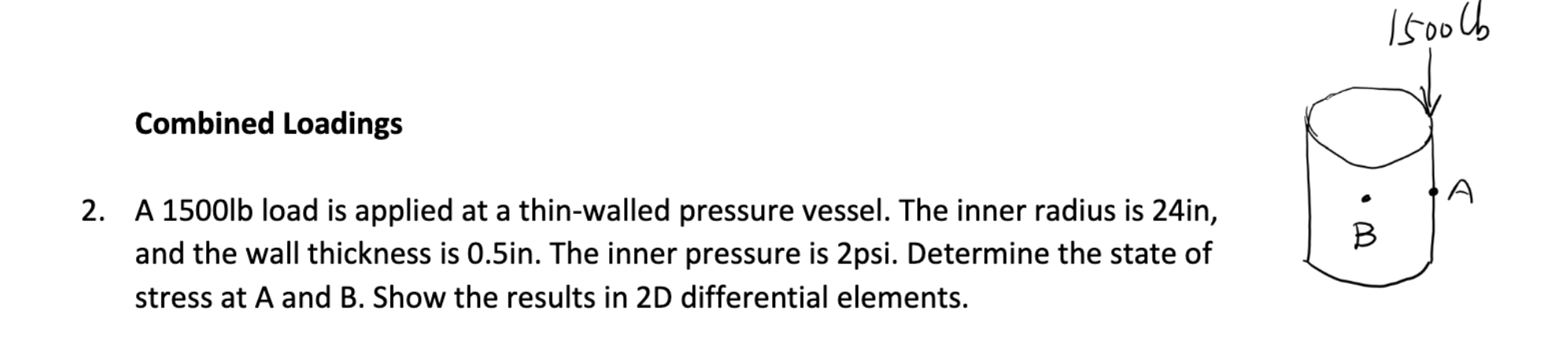Solved Combined Loadings2. ﻿A 1500 ﻿lb load is applied at a | Chegg.com