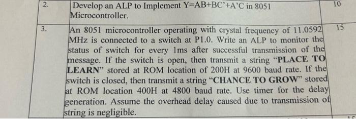 Solved 2. Develop an ALP to Implement Y=AB+BC′+A′C in 8051 | Chegg.com