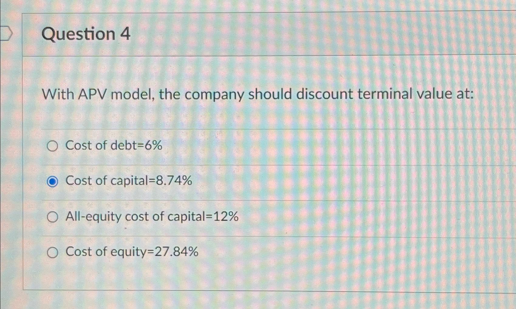 Solved Question 4With APV model, the company should discount | Chegg.com