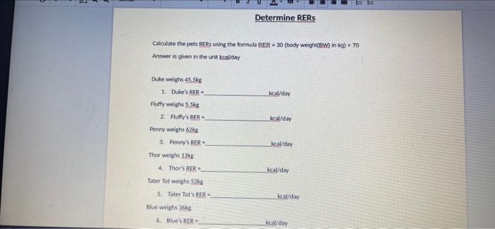 Solved Determine RERS Calculate the pets RERs using the | Chegg.com