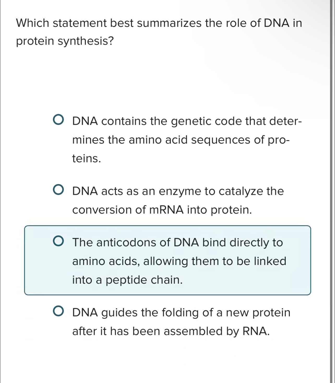 Solved Which statement best summarizes the role of DNA in | Chegg.com Solved Which statement best summarizes the role of DNA in | Chegg.com