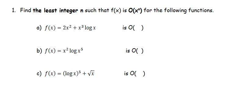 Solved Find the least integer n ﻿such that f(x) is O(xn) | Chegg.com