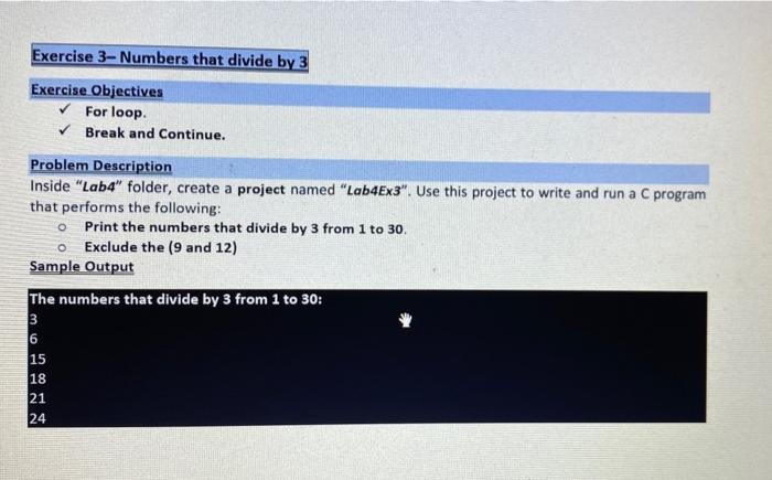 Solved Exercise 3- Numbers that divide by 3 Exercise | Chegg.com