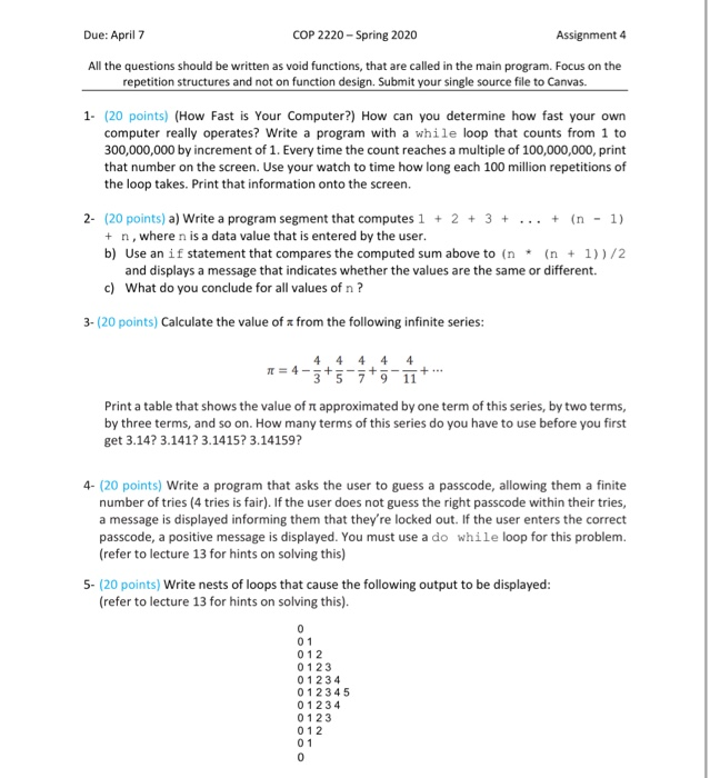 Solved Due April 7 Cop 2220 Spring 2020 Assignment 4 All