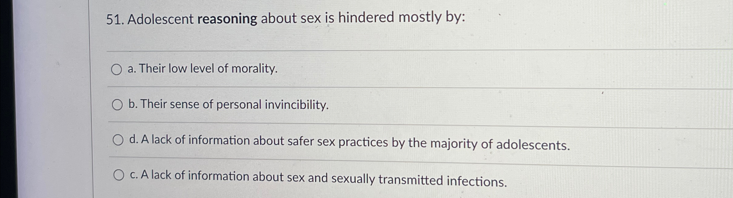 Solved Adolescent Reasoning About Sex Is Hindered Mostly